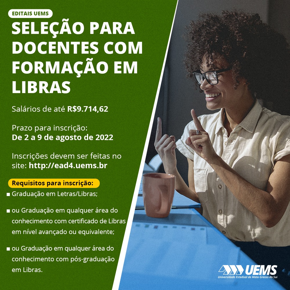 UEMS Oferta Vagas Para Docentes Com Forma o Em Libras Em 15 Munic pios UEMS Oferta Vagas Para Docentes Com Forma o Em Libras Em 15 Munic pios